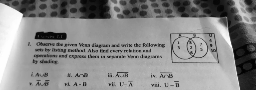 SOLVED: Observe the given Venn diagram and write the following sets by listing method. Also find ...