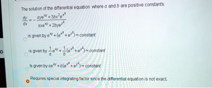 SOLVED: the differential equation where and b are positive constants The solution of Jye *Y 3bx ...
