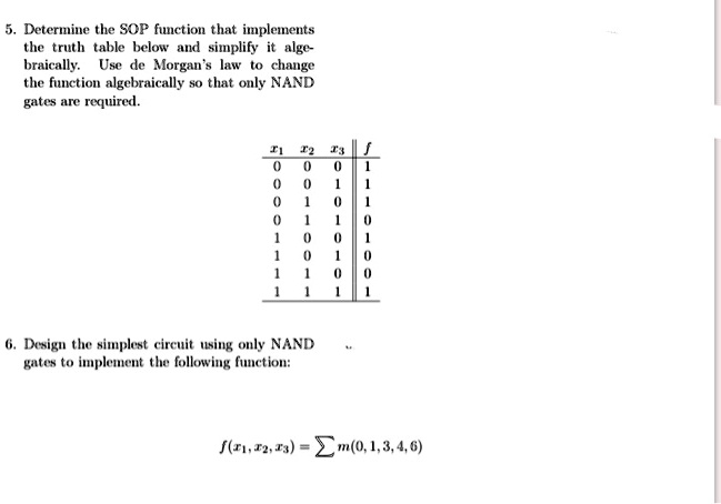 5. Determine the SOP function that implements the truth table below and simplify it ...