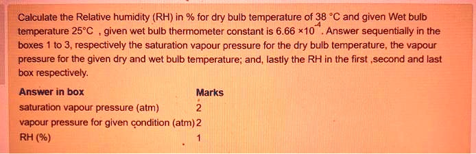 SOLVED: Calculate the Relative humidity (RH) in % for a dry bulb ...