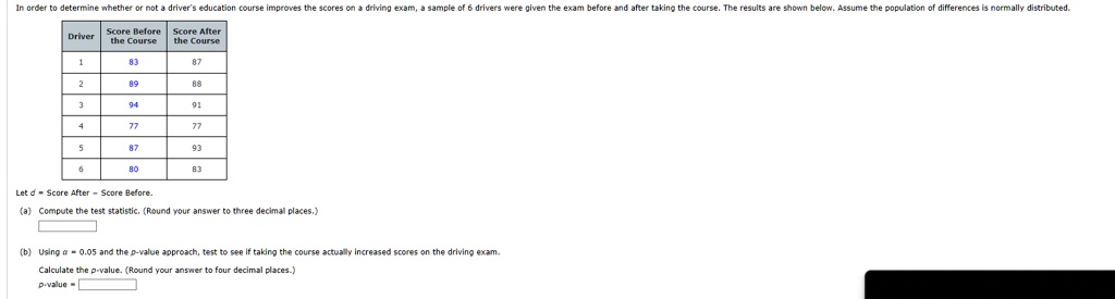 SOLVED: (a) Compute the test statistic. (Round your answer to three ...