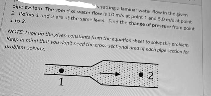 SOLVED:pipe system: The setting a speed of water flow is 10 aminar ...