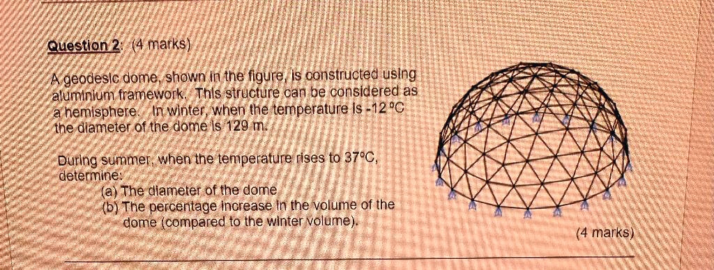 SOLVED: A geodesic dome, shown in the figure, is constructed using ...