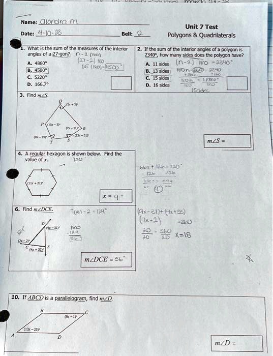 [GET ANSWER] namelo date4 0 2 unit 7 test bell polygons quadrilaterals ...