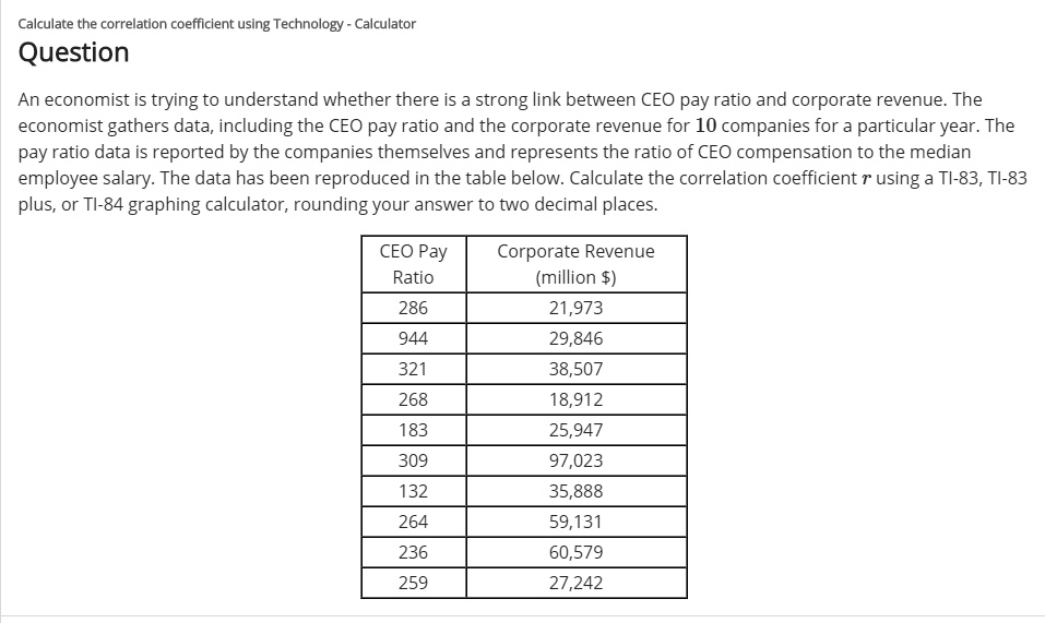 Calculate the correlation coefficient using Technology Calculator ...