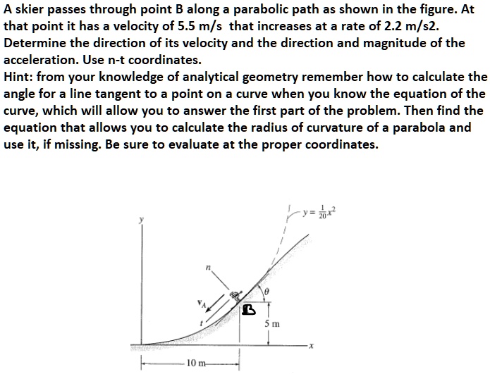 SOLVED: A skier passes through point B along a parabolic path as shown ...