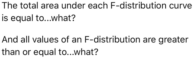 SOLVED: The total area under each F-distribution curve is equal to ...