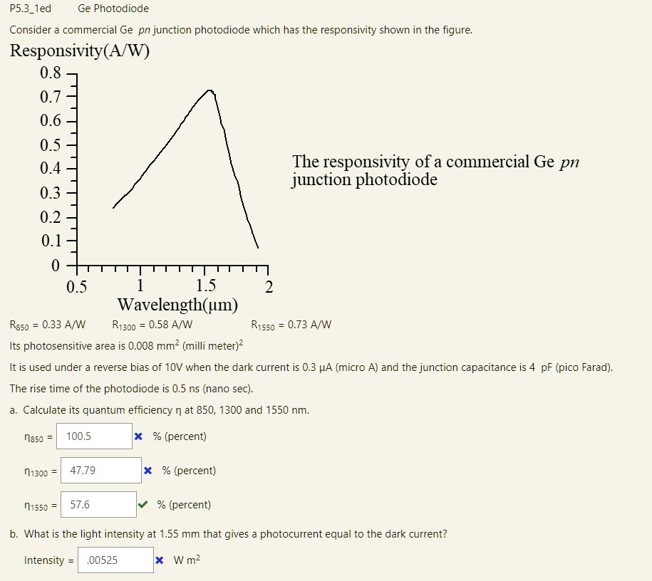 P5.31ed Ge Photodiode Consider a commercial Ge pn junction photodiode ...