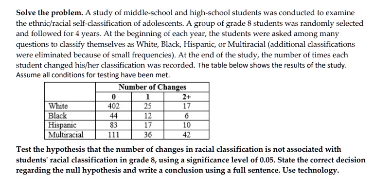SOLVED: Solve the problem: A study of middle-school and high-school students was conducted to ...