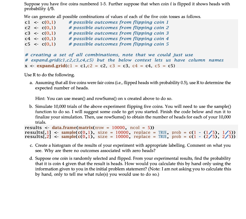suppose you have five coins numbered 1 5 further suppose that when coin ...