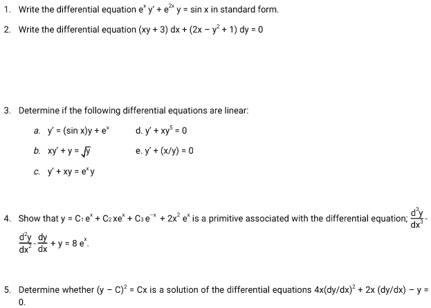 SOLVED: 'Problem solving Write the differential equation sin in ... SOLVED: 'Problem solving Write the differential equation sin in ...