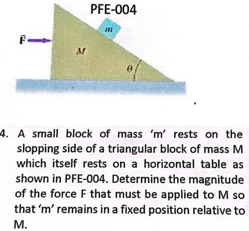 PFE-004 4. A small block of mass 'm' rests on the slopping side of a triangular block of mass M ...