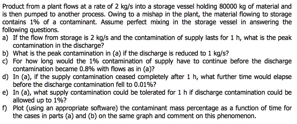 SOLVED: Product from a plant flows at a rate of 2 kg/s into a storage ...