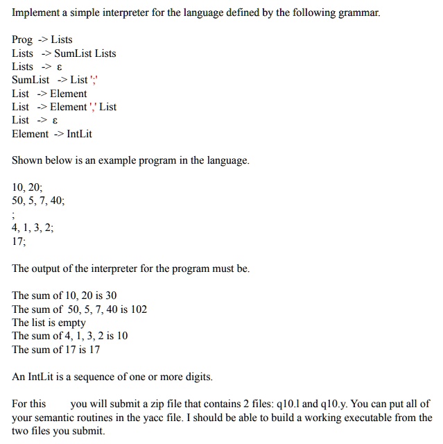 Solved Implement A Simple Interpreter For The Language Defined By The Following Grammar Prog 1569