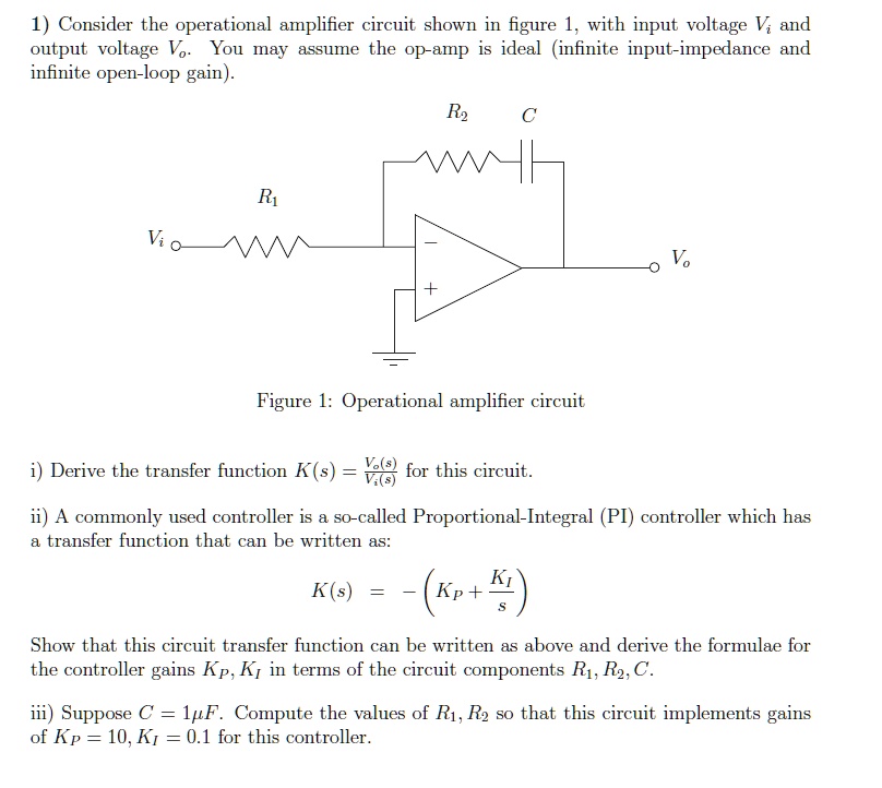 SOLVED: 1) Consider the operational amplifier circuit shown in figure 1, with input voltage V ...