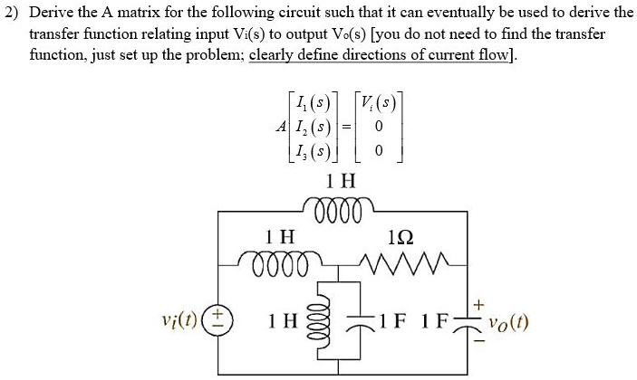 2) Derive the A matrix for the following circuit such that it can eventually be used to derive ...