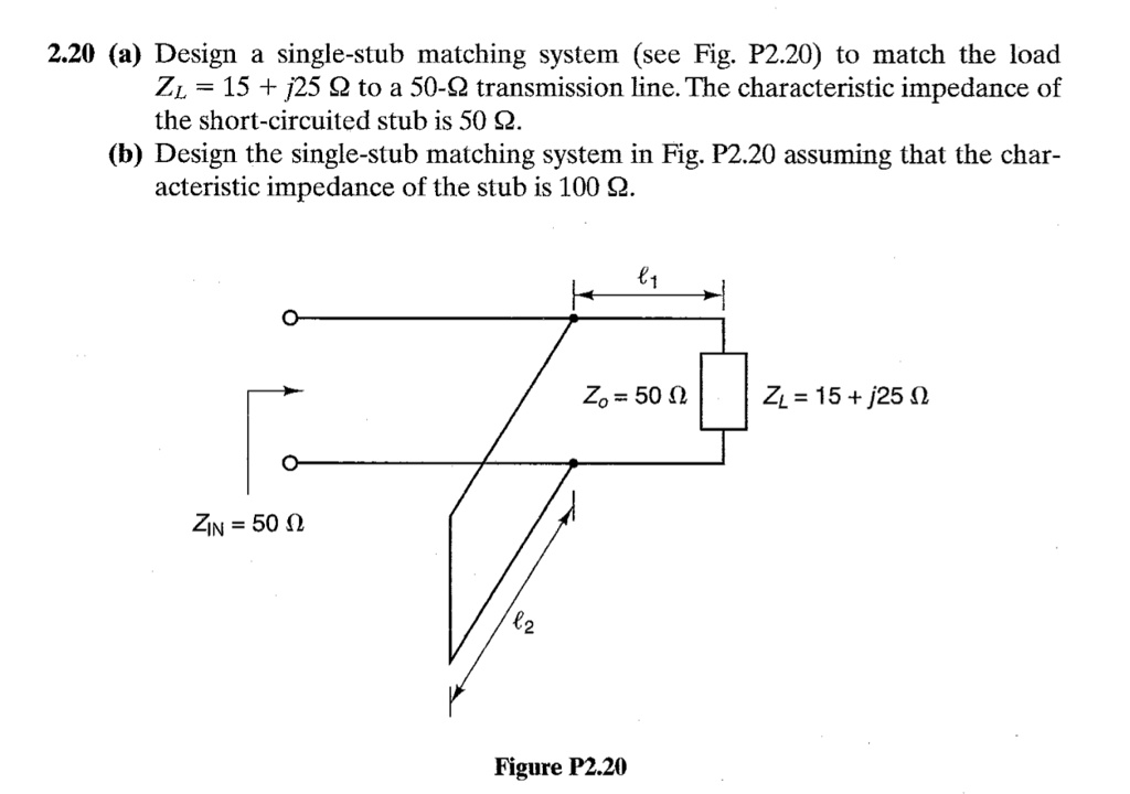 2.20 (a) Design a single-stub matching system (see Fig. P2.20) to match ...