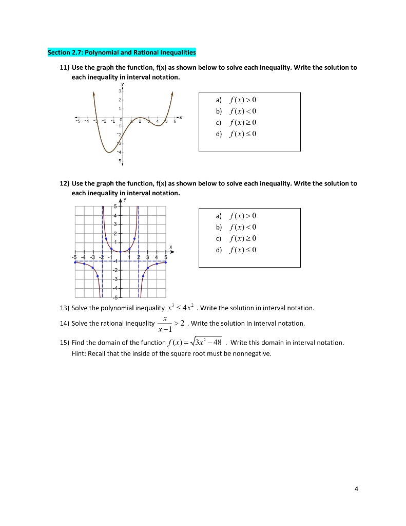 SOLVED: Section 2.7: Polynomia and Rationa Inequalities 11) Use the graph the function; flx) as ...