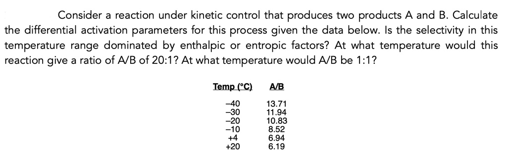 SOLVED: Consider a reaction under kinetic control that produces two products A and B. Calculate ...