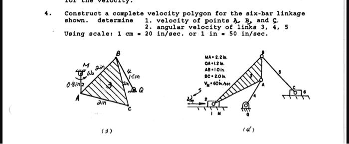 4. Construct a complete velocity polygon for the six-bar linkage shown ...