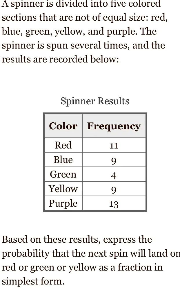 spinner IS divided into five colored sections that are not of equal ...
