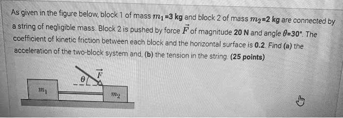 SOLVED: As given in the figure below; block of mass T] =3 kg and block 2 of mass 92-2 kg are ...