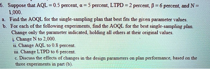 SOLVED: Suppose that AQL = 0.5 percent; a = 5 percent, LTPD = 2 percent ...