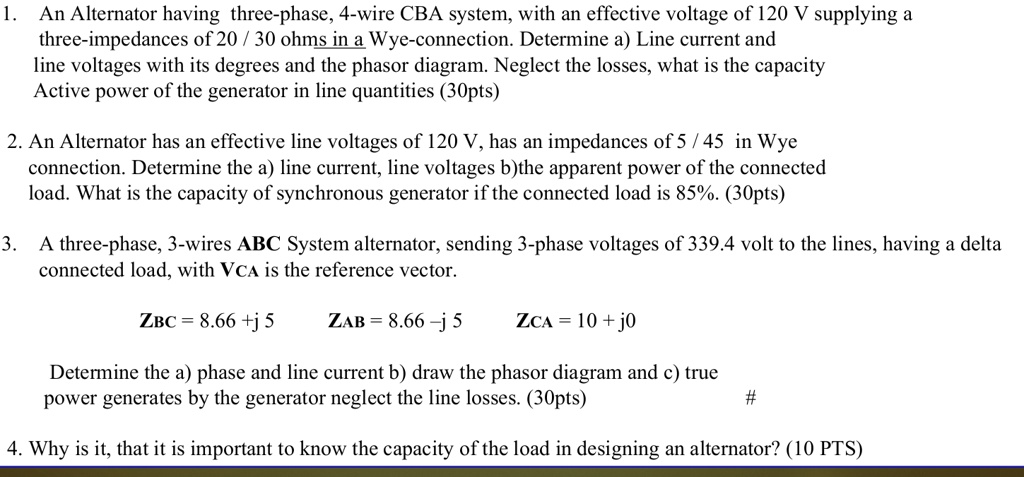 an alternator having three phase 4 wire cba system with an effective ...