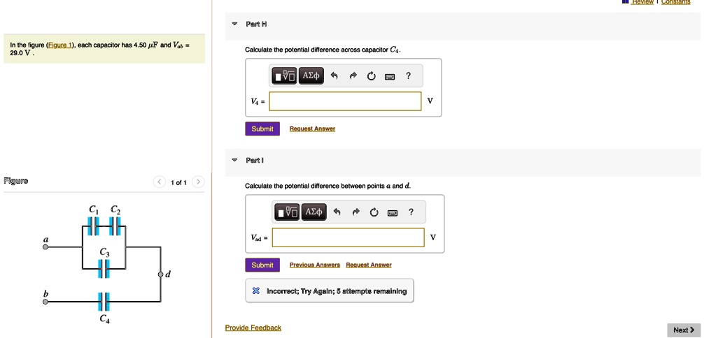 Part H In the figure (Figure 1), each capacitor has 4.50 µF and Vab ...