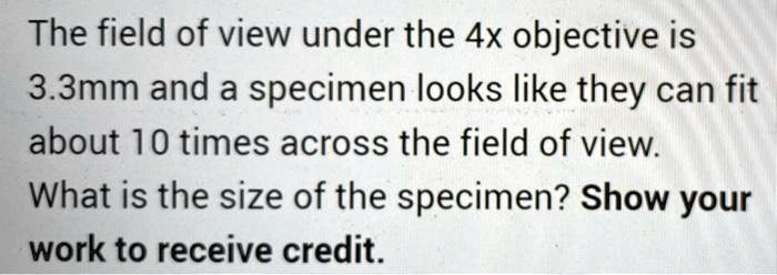 SOLVED: The field of view under the 4x objective is 3.3 mm and a ...