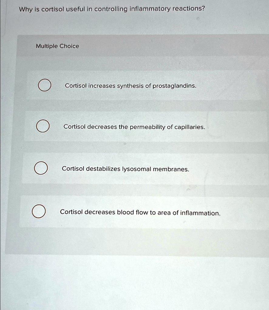 SOLVED: Why is cortisol useful in controlling inflammatory reactions ...