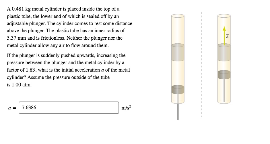 SOLVED: A 0.481 kg metal cylinder is placed inside the top of a plastic ...