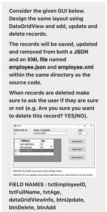 Solved Question 1 Consider The Given Gui Below Design The Same Layout Using Datagridview And