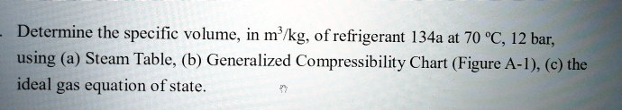 Determine the specific volume, in m³/kg, of refrigerant 134a at 70 °C ...