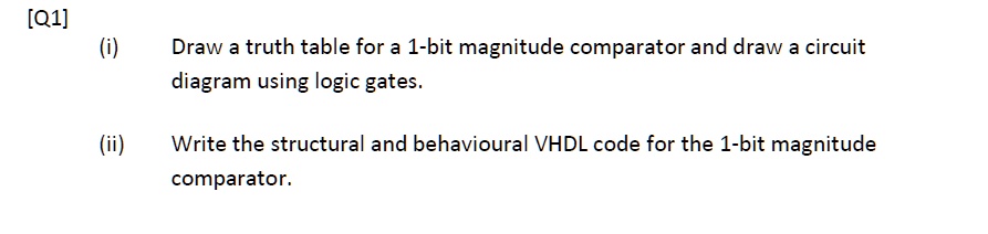 SOLVED: [Q1] Draw a truth table for a 1-bit magnitude comparator and ...