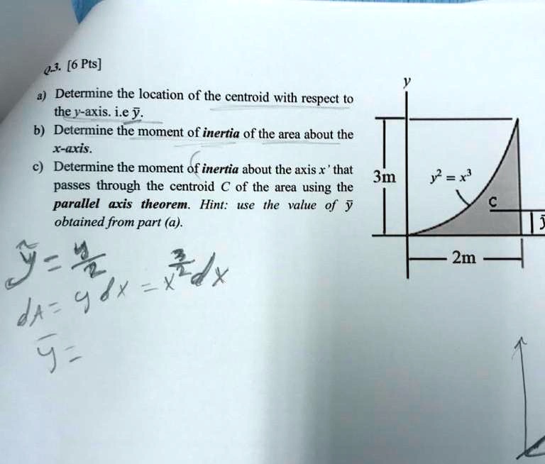 2.3. [6 Pts] a) Determine the location of the centroid with respect to the y-axis. i.e y. b ...