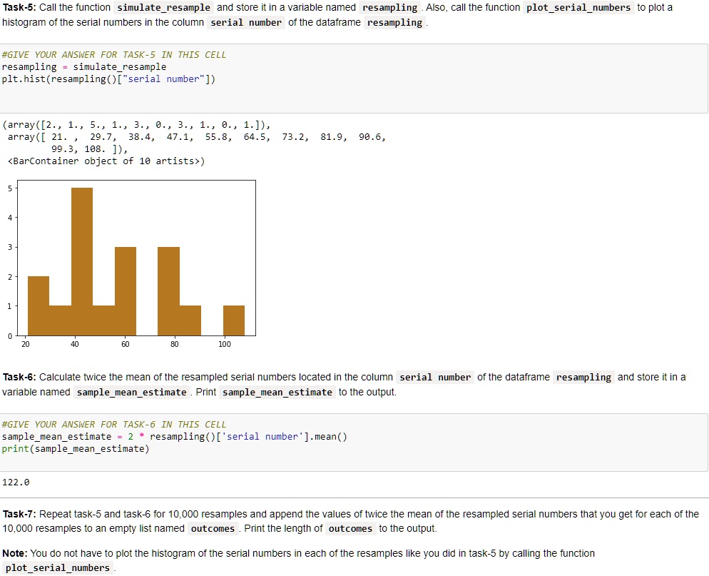 Solved Task 5 Call The Function Simulateresample And Store It In A Variable Named Resampling