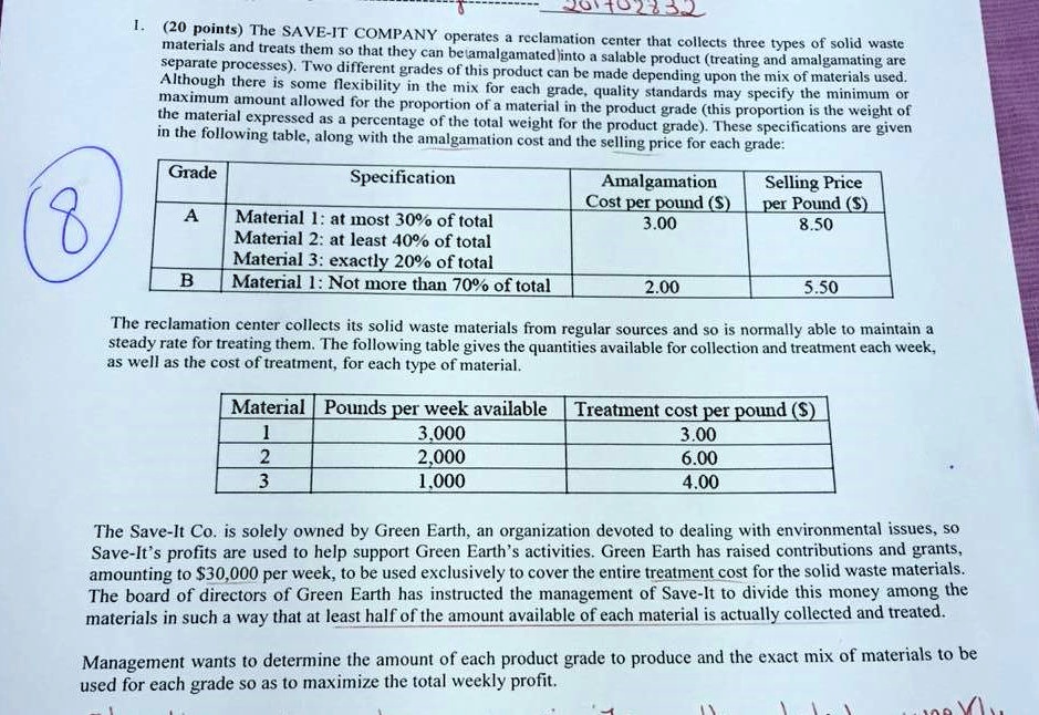 please do not solve with excel i20 pointsthe save it company operates a ...