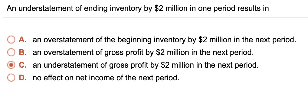 SOLVED: An understatement of ending inventory by 2 million in one ...