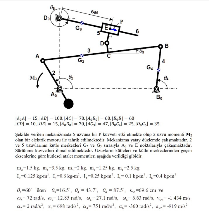 in the mechanism given in the figure a force p acts on the link 5 and ...
