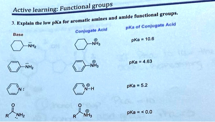 active learning functional groups nnd amide functional groups nromutic amines explain the low ...