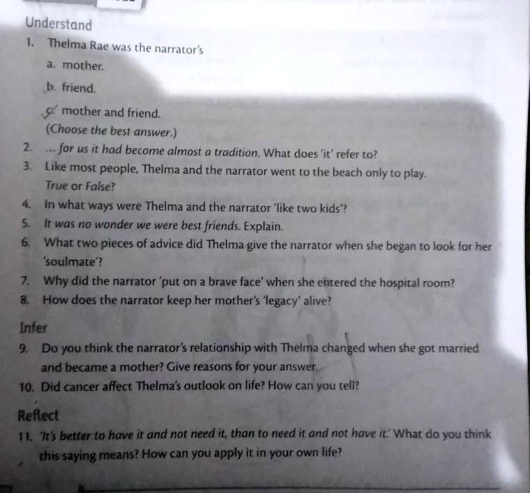 Please answer English literature CH - Thelma Rae Understand Thelma Rae ...