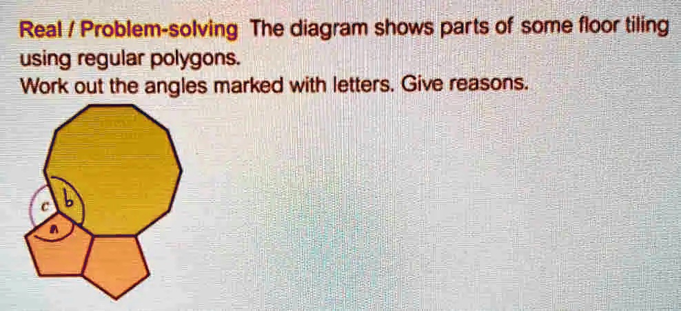 Real / Problem-solving The diagram shows parts of some floor tiling using regular polygons. Work ...