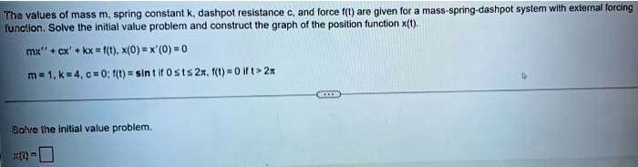 SOLVED: The values of mass m, spring constant k, dashpot resistance c ...