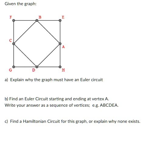 SOLVED: Given the graph: Explain why the graph must have an Euler circuit. b) Find an Euler ...