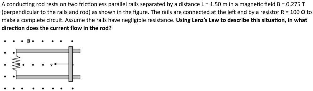 a conducting rod rests on two frictionless parallel rails separated by a distance l 150 m in a ...
