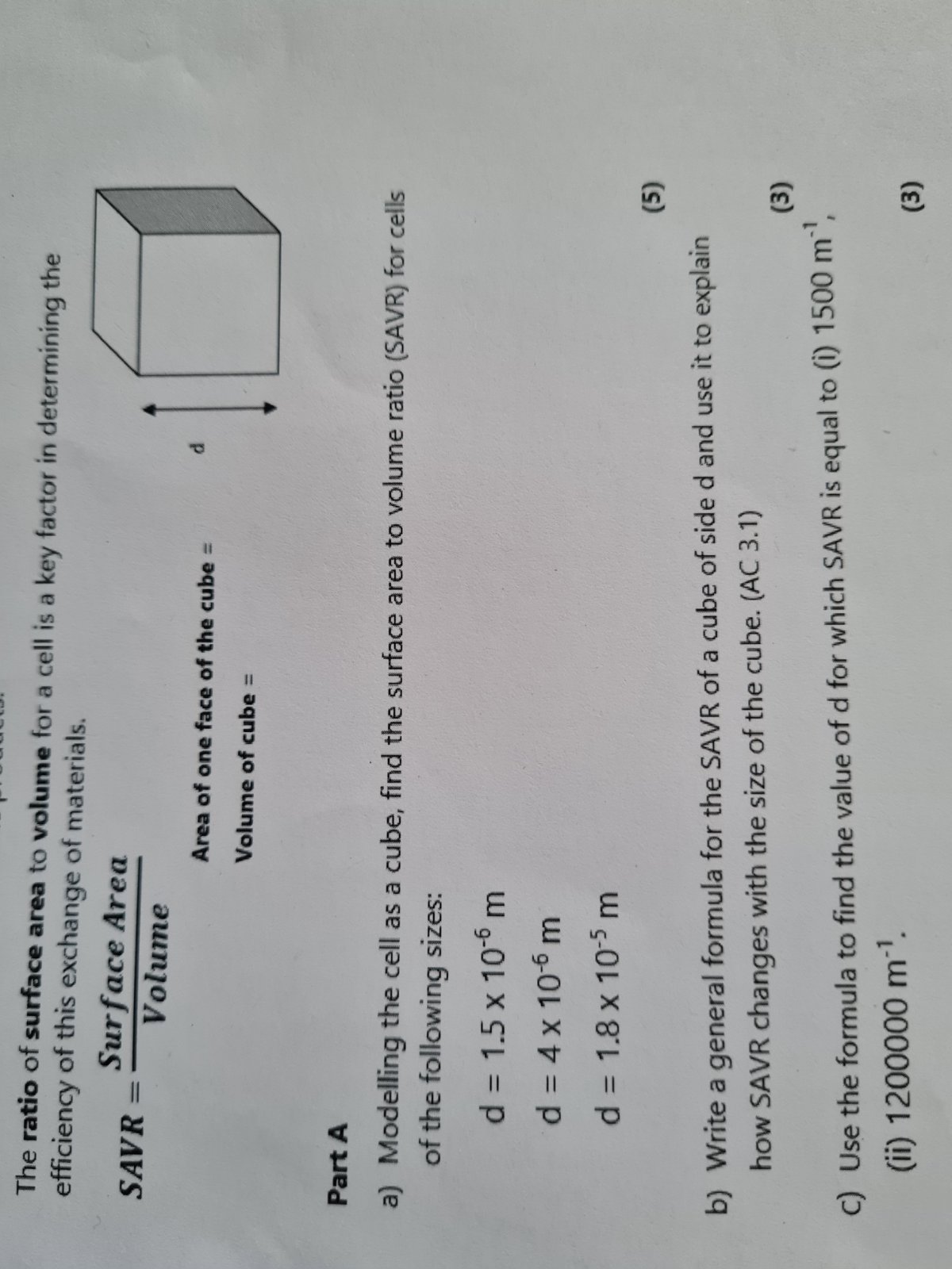 SOLVED: The ratio of surface area to volume for a cell is a key factor ...