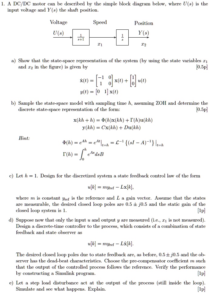 SOLVED: A DC/DC motor can be described by the simple block diagram below, where U(s) is the ...