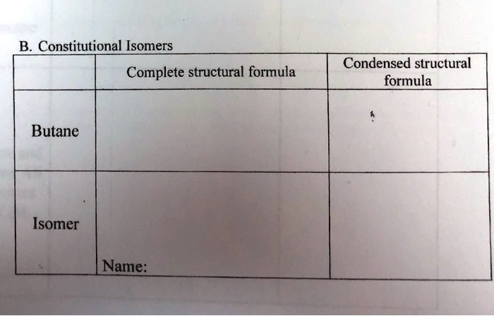SOLVED: B. Constitutional Isomers Complete structural formula Condensed structural formula ...