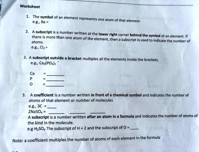 SOLVED: Worksheet The = symbol of an element represents eg , Ba = one ...